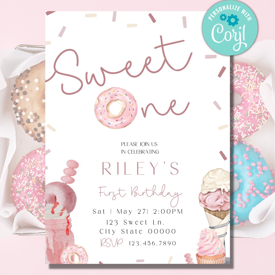 EDITABLE Sweet ONE Birthday Invite, Girls 1st Birthday Invitation ...