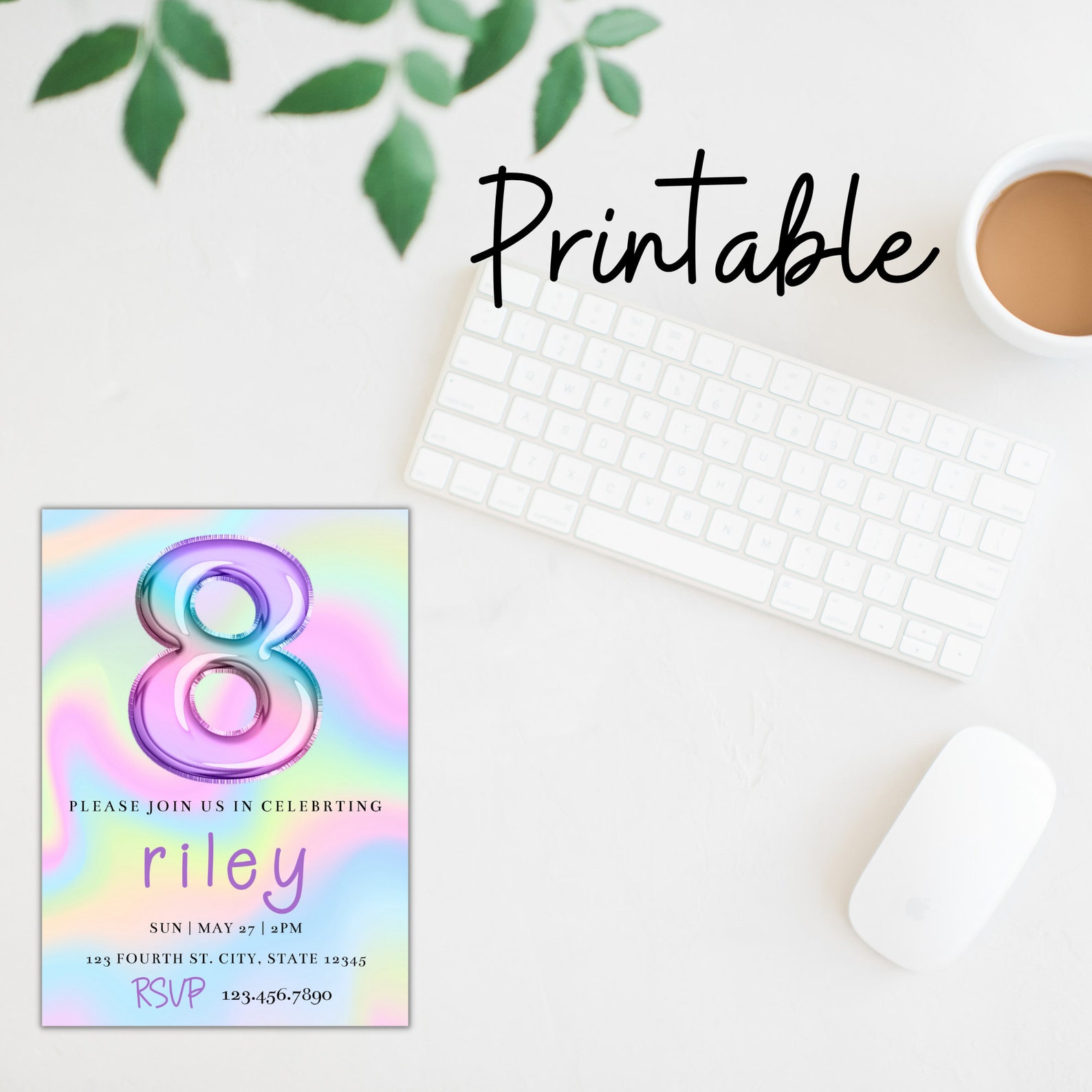 EDITABLE 8th Birthday Party Invitation Template, Eighth Birthday ...