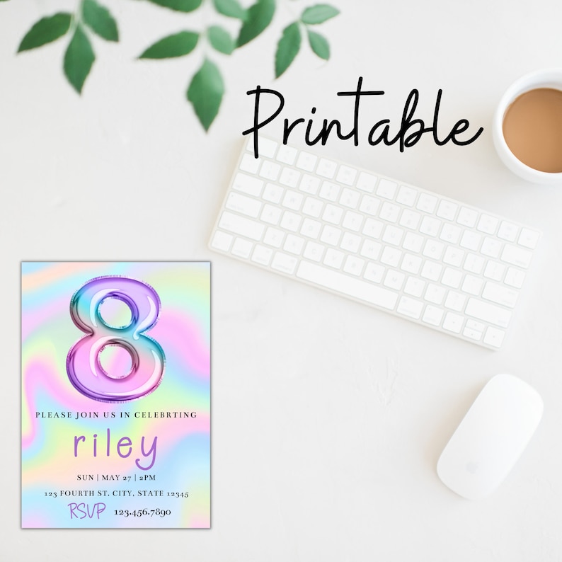 EDITABLE 8th Birthday Party Invitation Template, Eighth Birthday ...