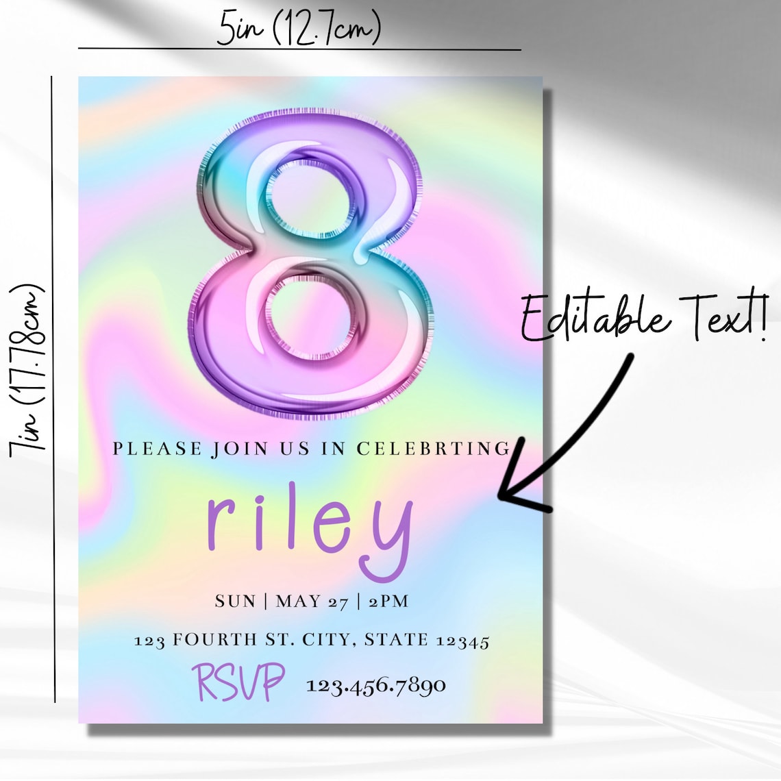 EDITABLE 8th Birthday Party Invitation Template, Eighth Birthday ...