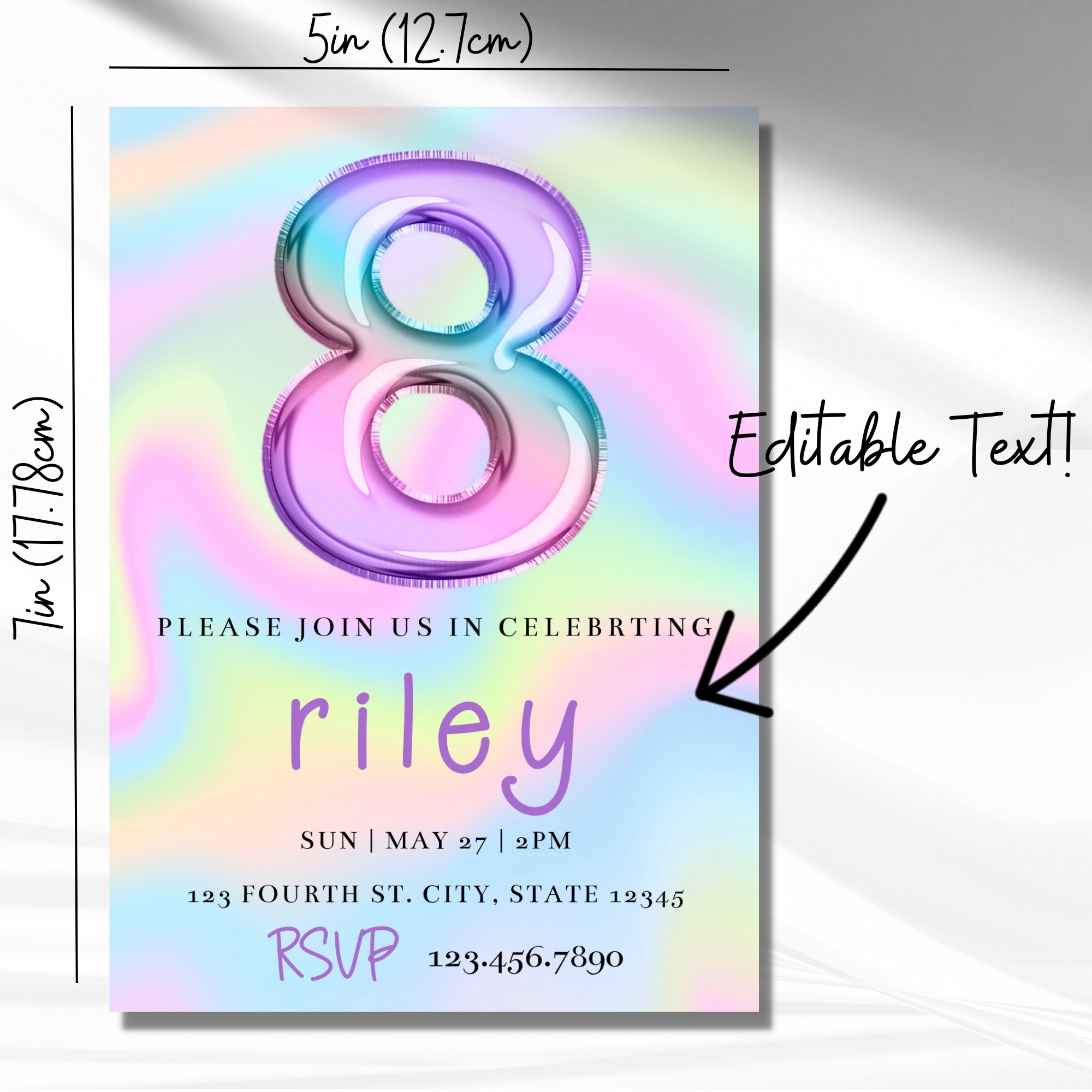 EDITABLE 8th Birthday Party Invitation Template, Eighth Birthday ...