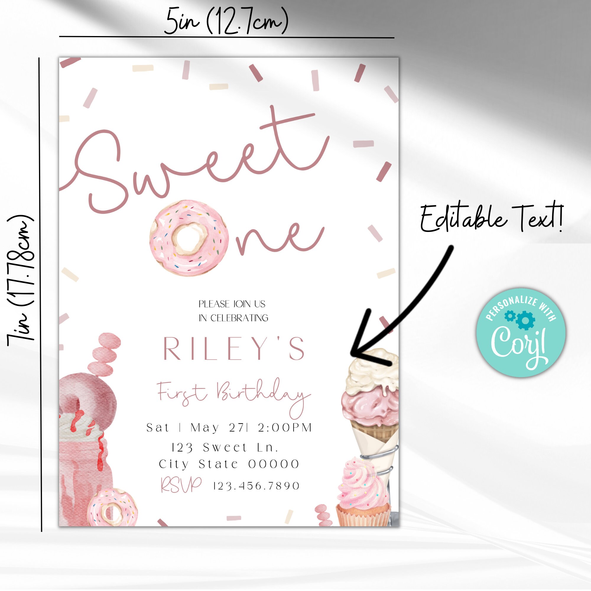 EDITABLE Sweet ONE Birthday Invite Girls 1st Birthday - Etsy