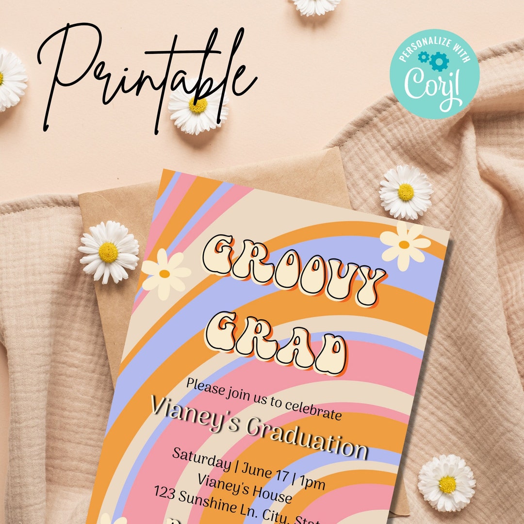 EDITABLE Groovy Grad Party Invitation Template Groovy Grad - Etsy