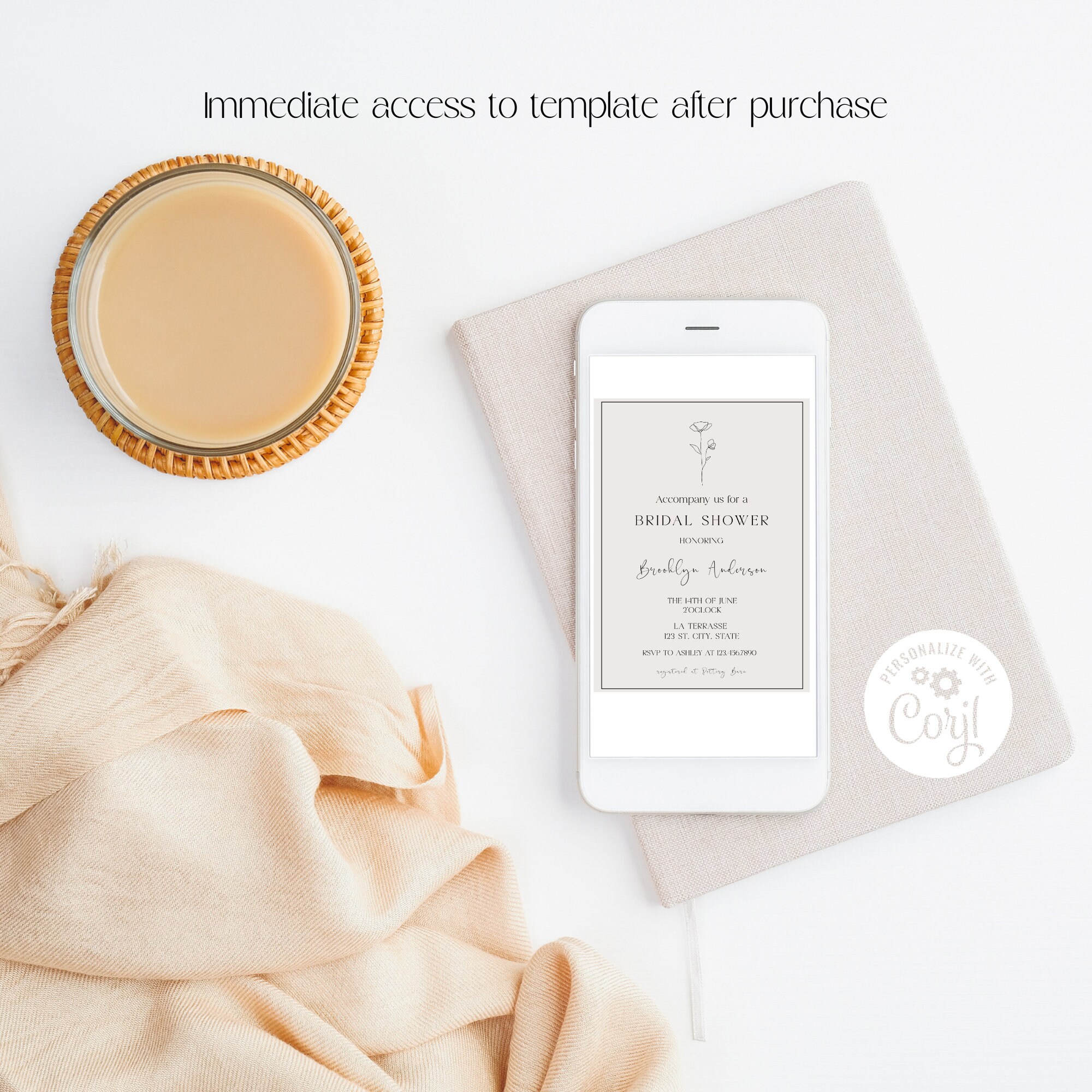 EDITABLE Simple Bridal Shower Invitation Template, Minimal Invite ...