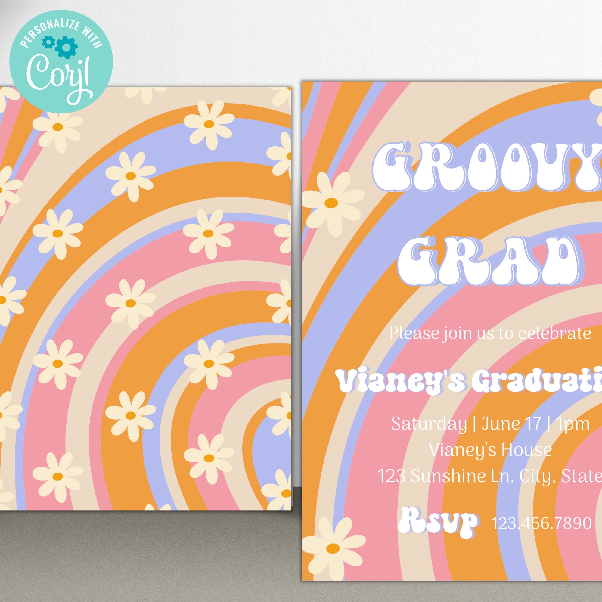 Editable Groovy Grad Party Invitation Template (corjl) - Etsy