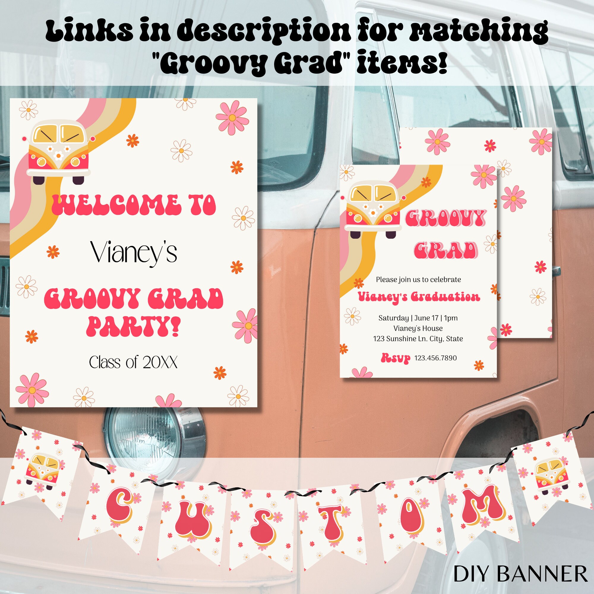 Editable Groovy Grad Party Invitation Template (corjl) - Etsy