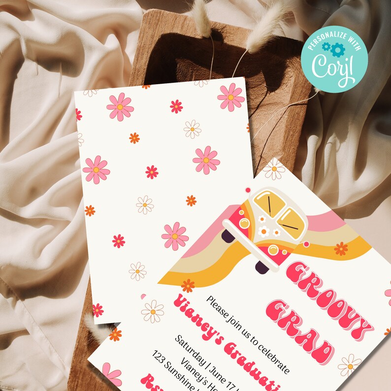 Editable Groovy Grad Party Invitation Template Groovy Grad Invitation Hippy Grad Invitation