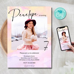 Editable ANY Age Minimal Birthday Invite, Girls Birthday Invitation ...