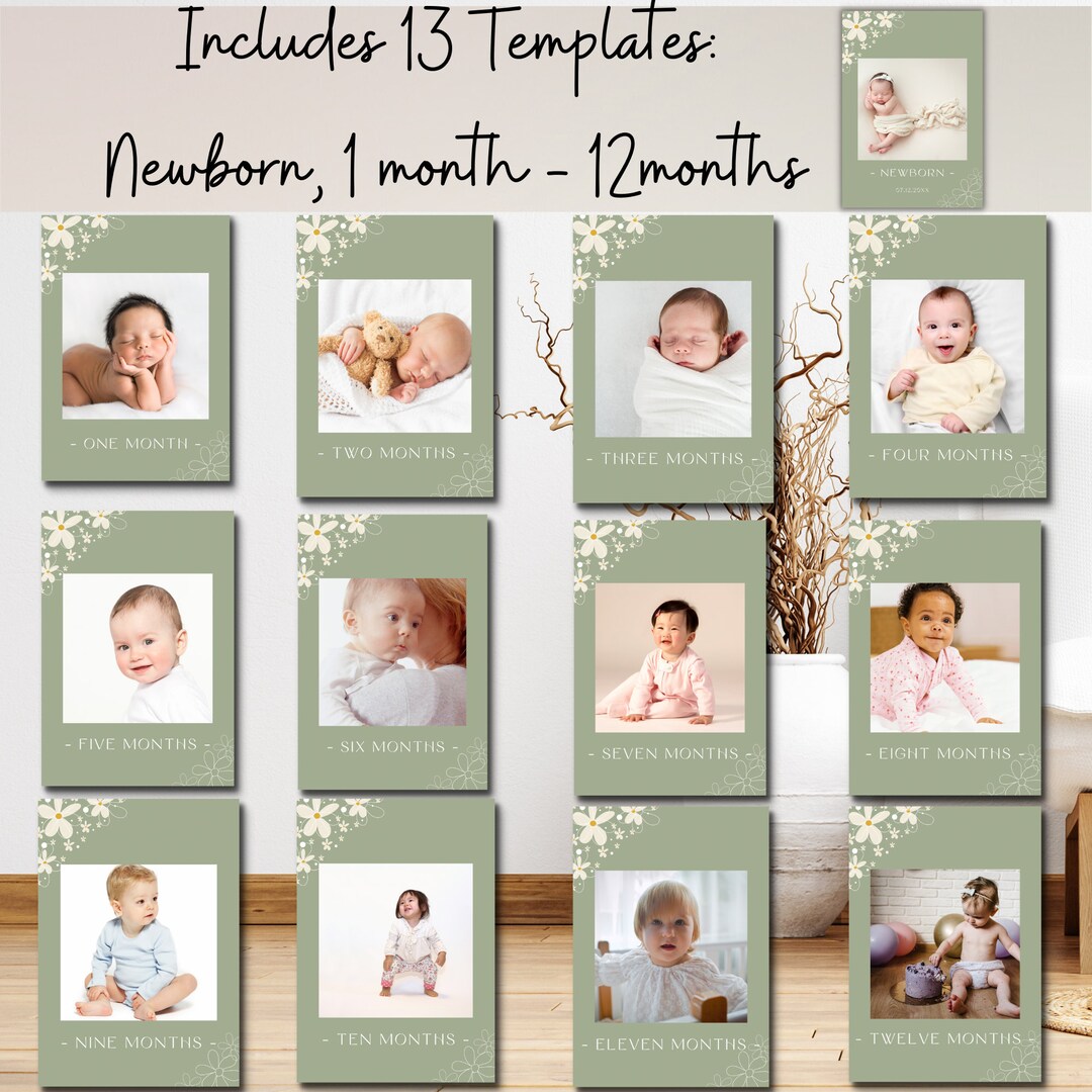 SEMI EDITABLE Daisy Monthly Milestone Photo Banner,modern Birthday ...