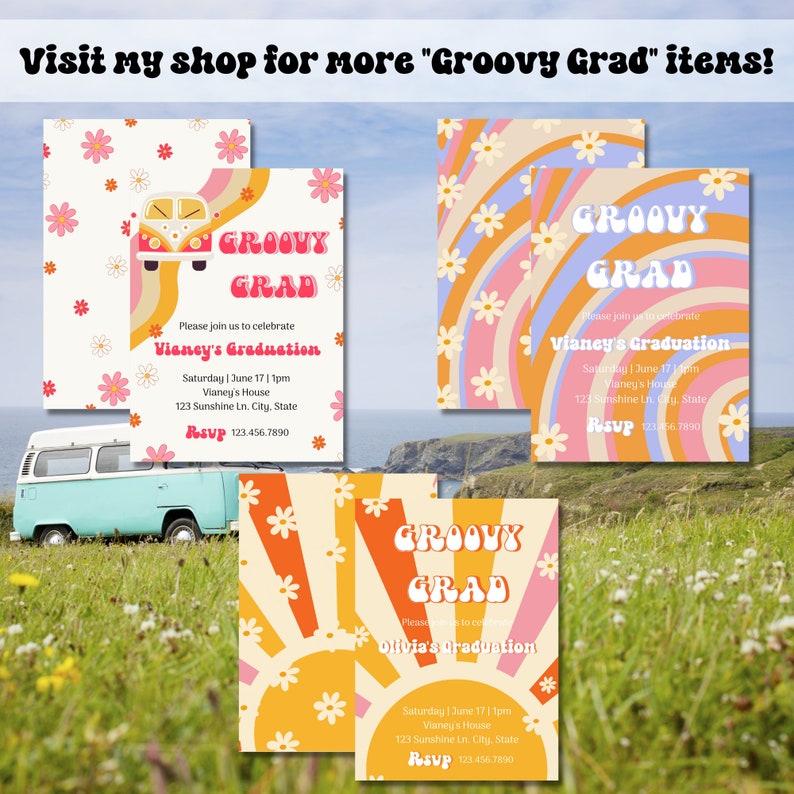Editable Groovy Grad Party Invitation Template (corjl) - Etsy