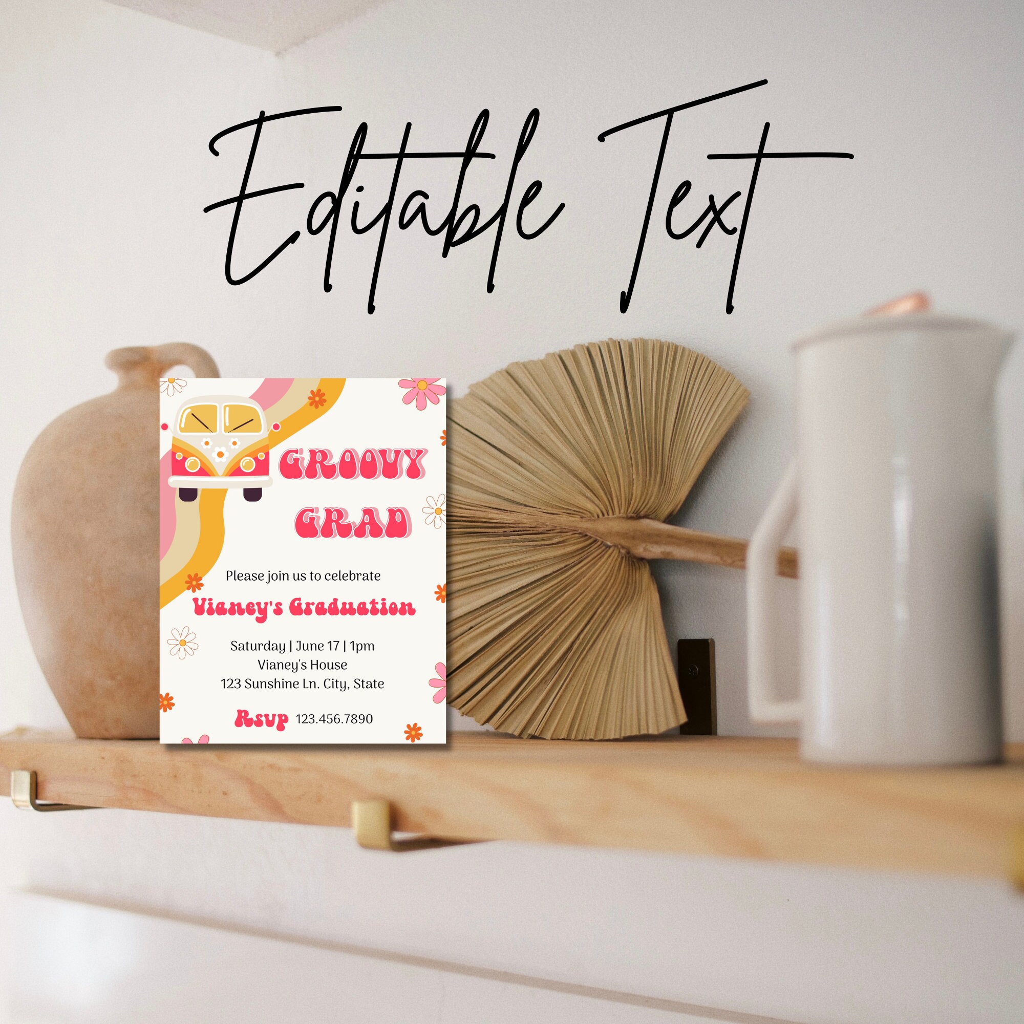 Editable Groovy Grad Party Invitation Template (corjl) - Etsy