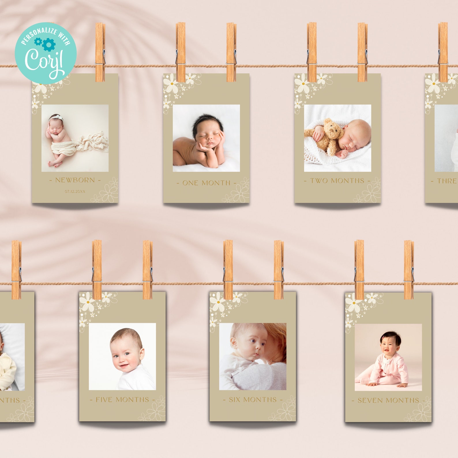 Editable Monthly Milestone Photo Cards: Wild ONE Decor (digital ...