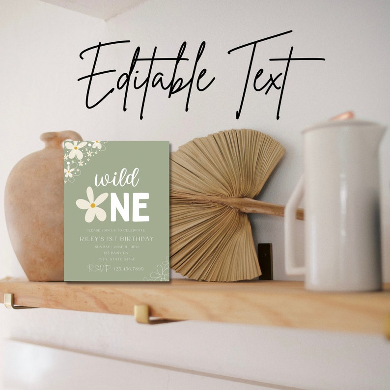 Editable Daisy Invitation, 1st Birthday Invitation Template, Wild One ...