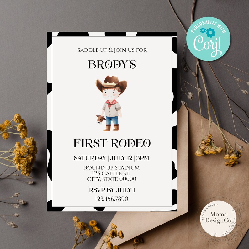 Editable 1st Rodeo Birthday Invitation Template Our Little Cowboy is ...
