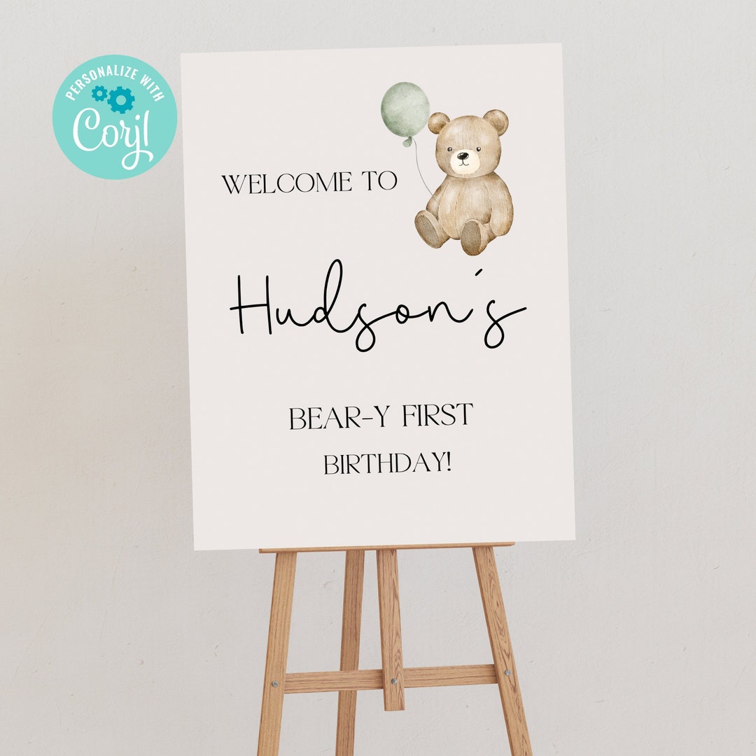 Editable Beary First Birthday Welcome Sign (digital Download) - Etsy