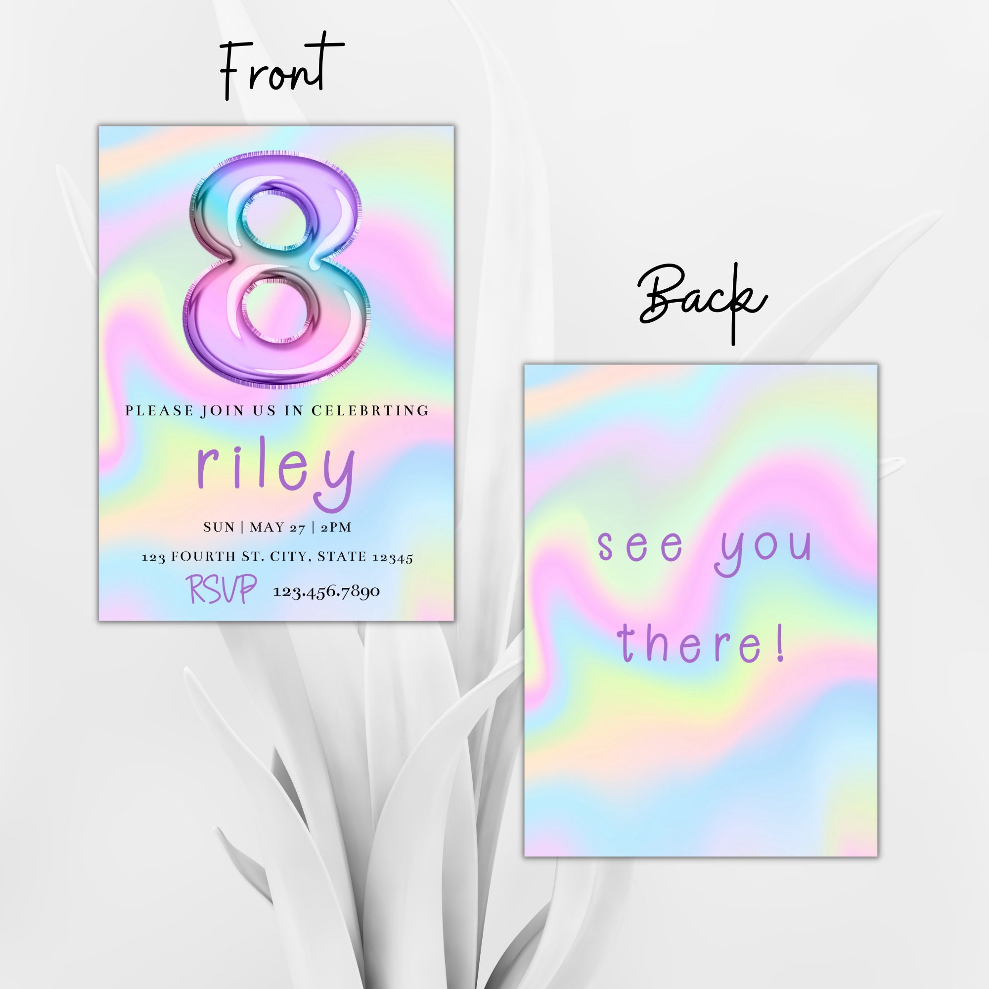 EDITABLE 8th Birthday Party Invitation Template, Eighth Birthday ...