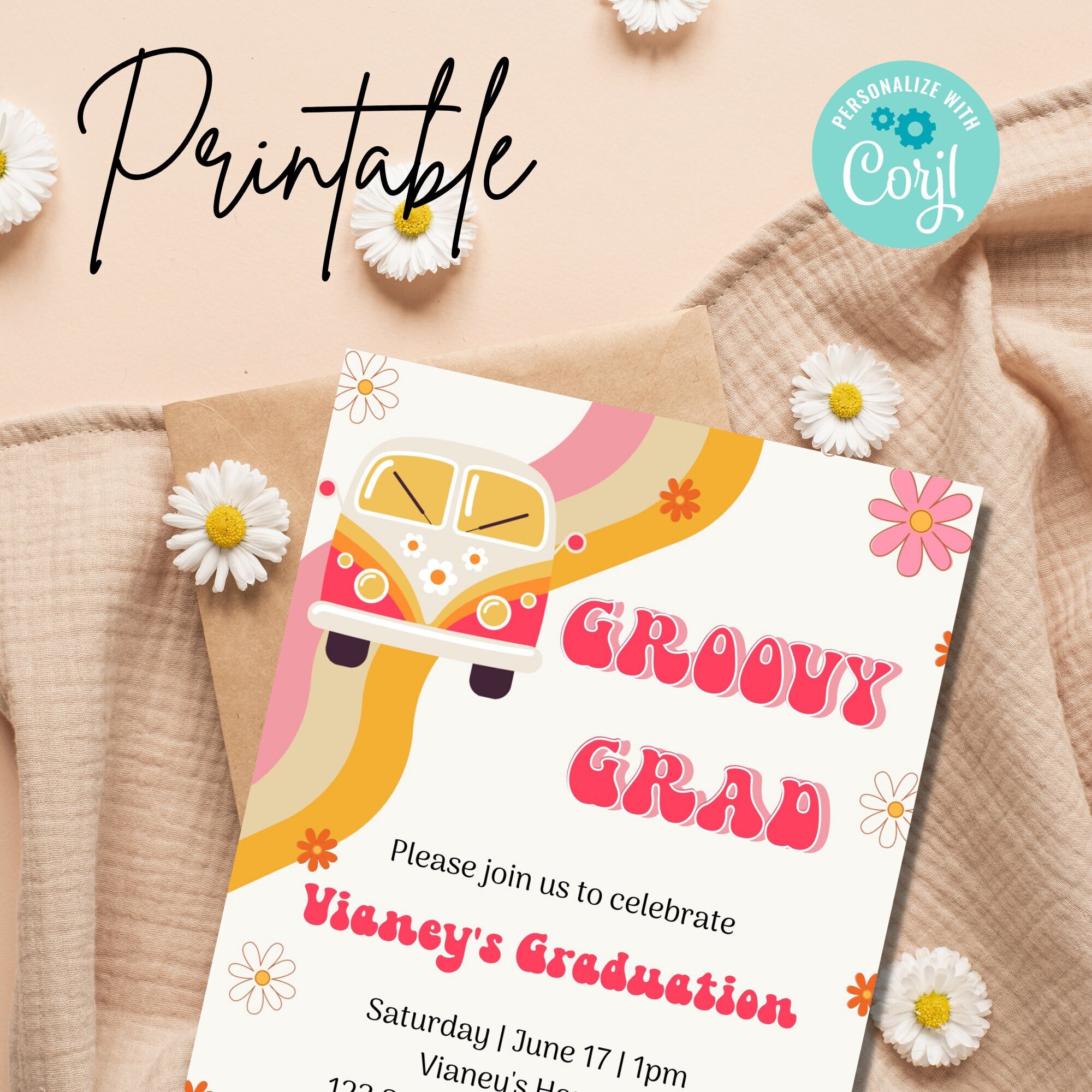 Editable Groovy Grad Party Invitation Template (corjl) - Etsy