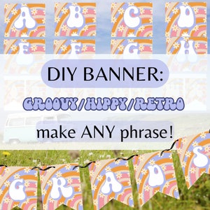 DIY Groovy Banner, Hippy Banner, Retro Banner, Digital, Groovy Birthday ...