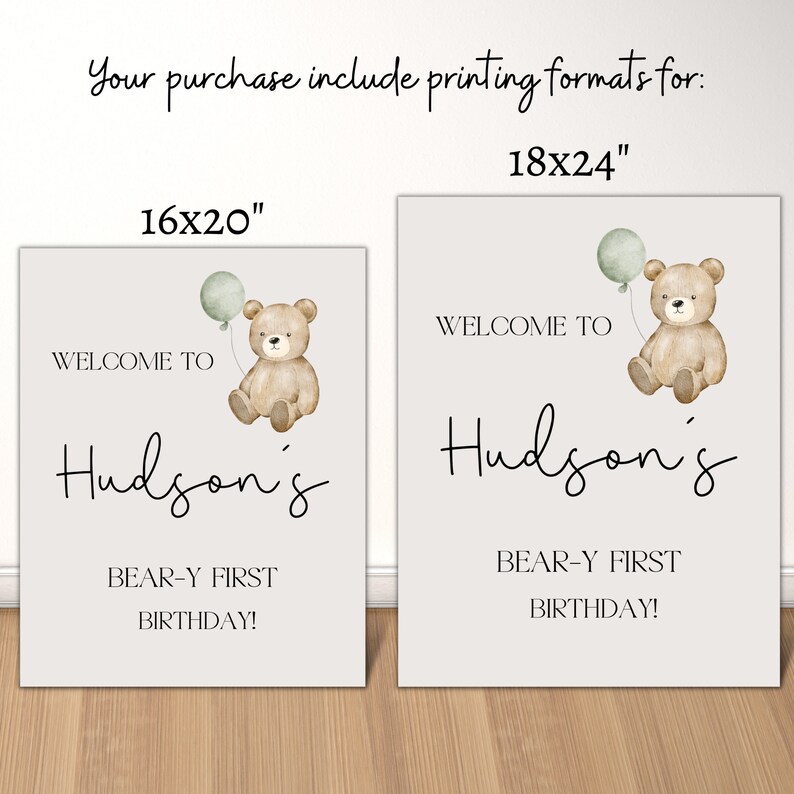 Editable Beary First Birthday Welcome Sign (digital Download) - Etsy