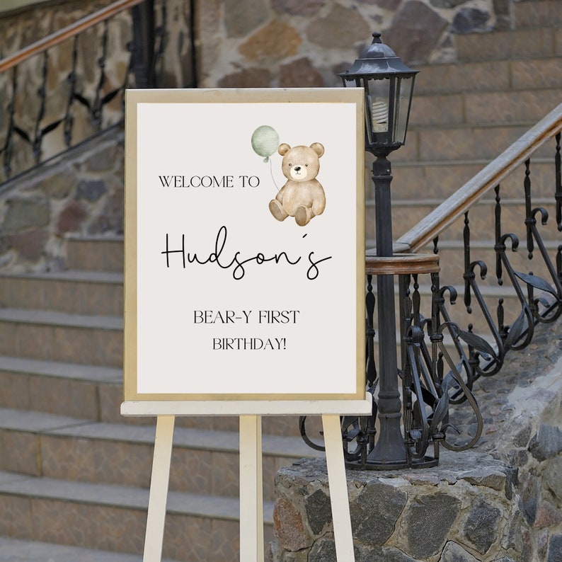 Editable Beary First Birthday Welcome Sign (digital Download) - Etsy