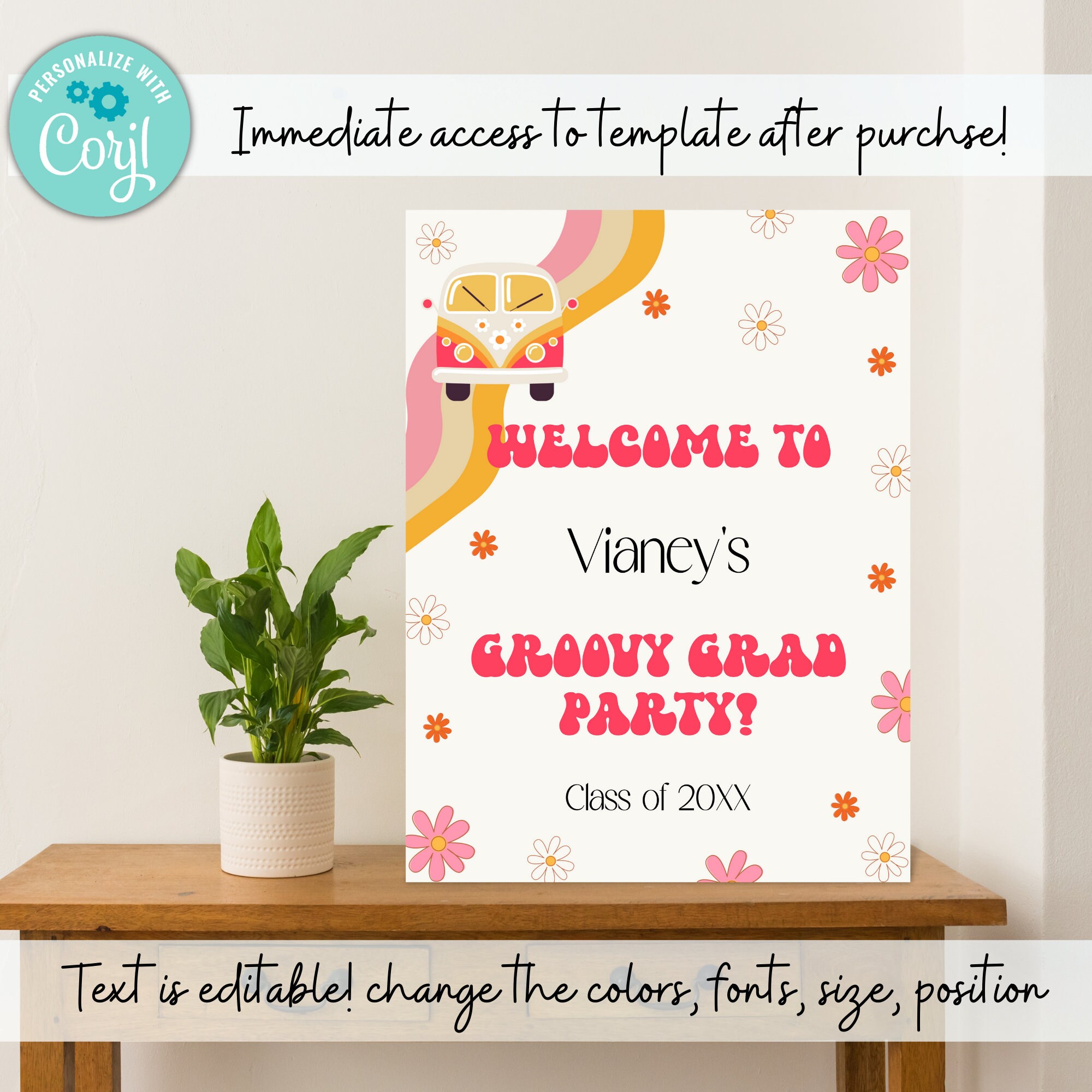 Editable Groovy Grad Party Welcome Sign (16x20, 18x24) (corjl) - Etsy