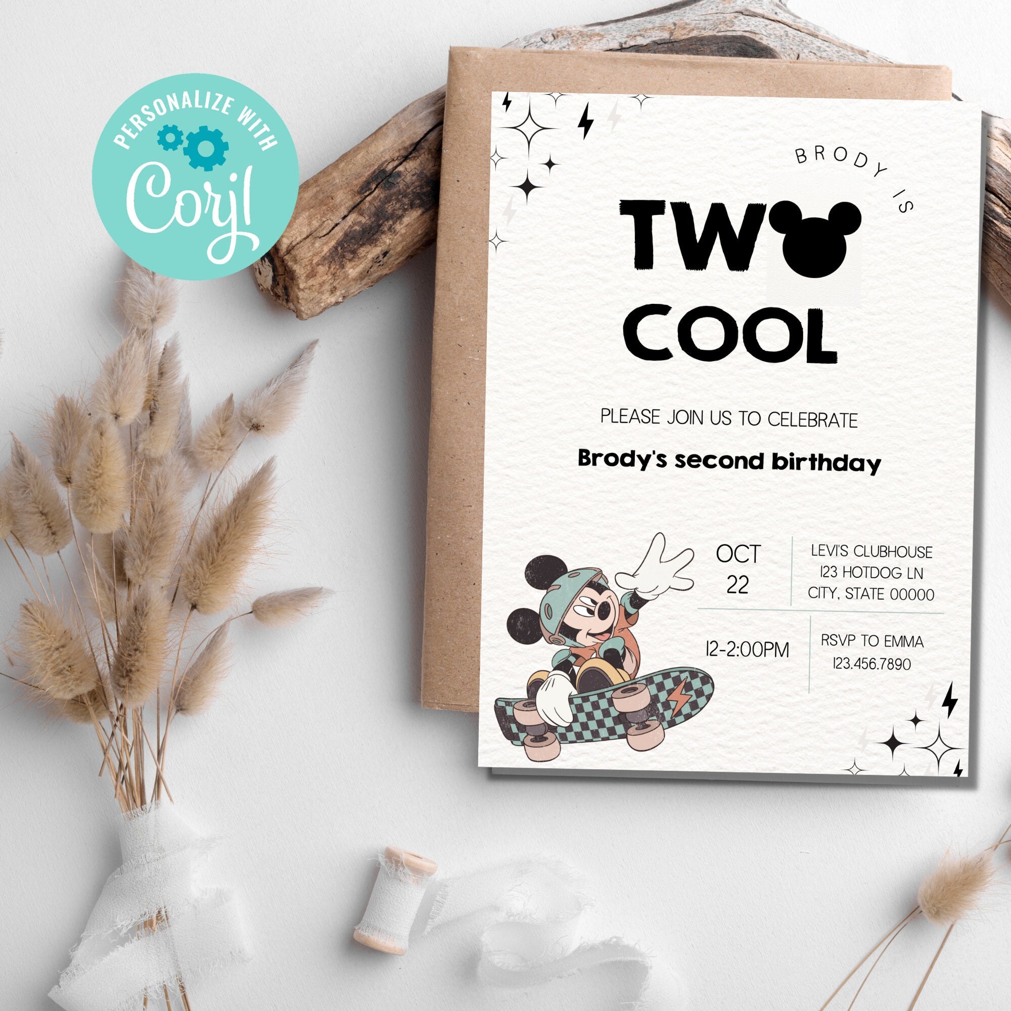 EDITABLE Modern Mouse Birthday Invitation, Boys 2nd Birthday Invitation ...