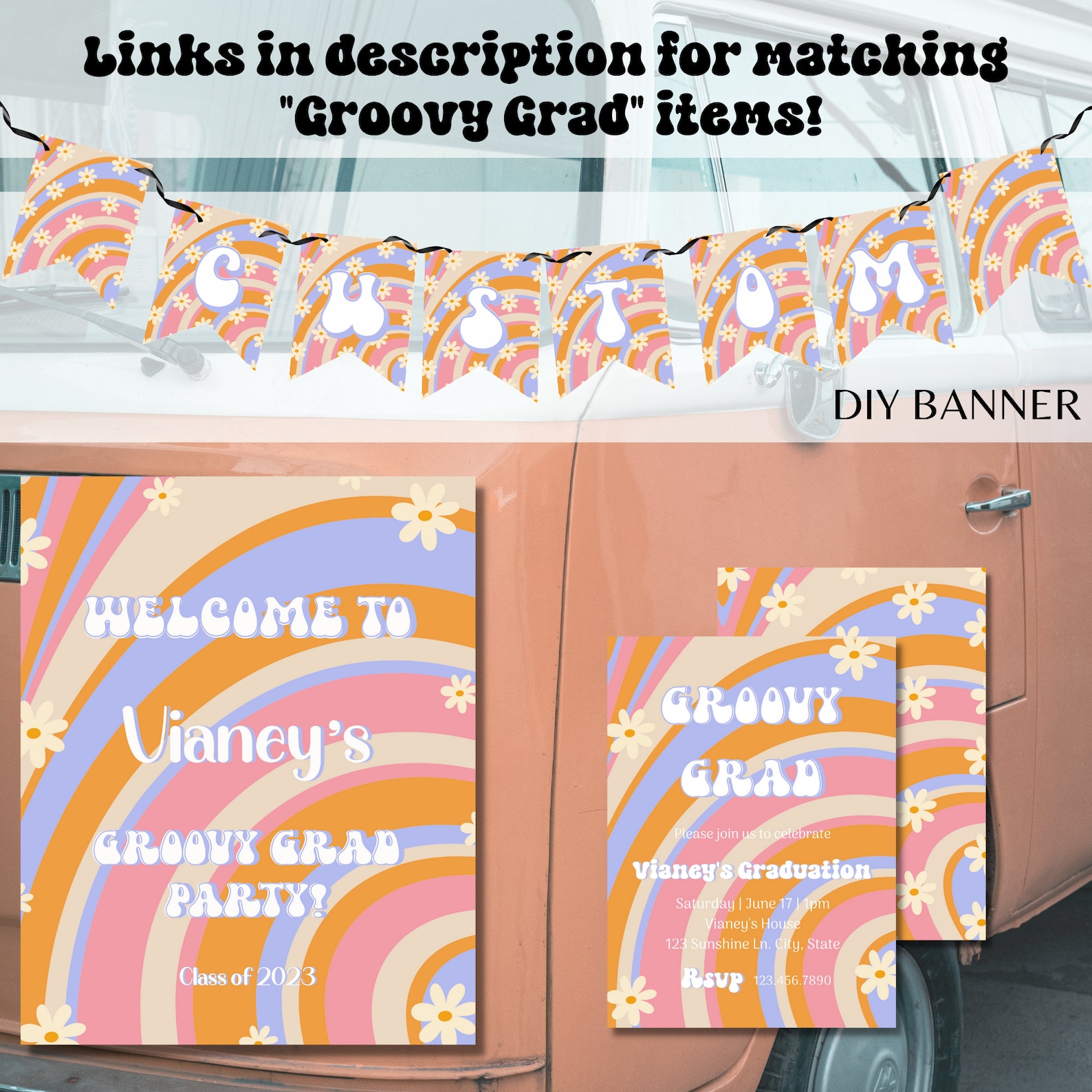 DIY Groovy Banner Hippy Banner Retro Banner Digital Edit - Etsy