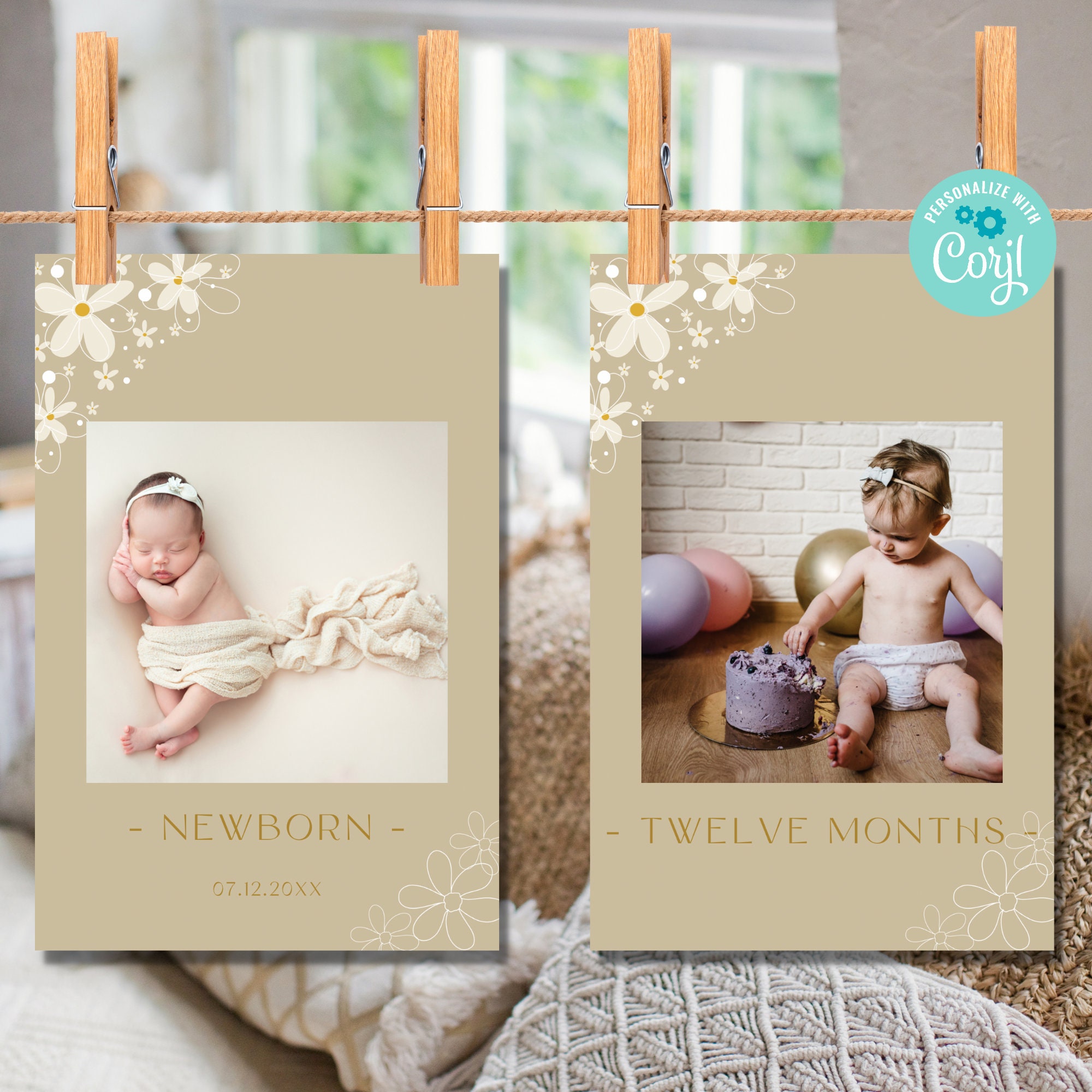 Editable Monthly Milestone Photo Cards: Wild ONE Decor (digital ...