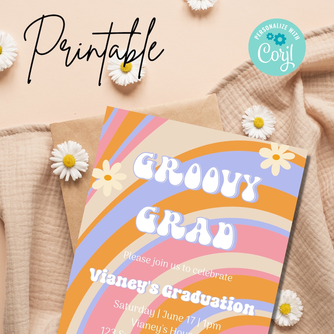 Editable Groovy Grad Party Invitation Template (corjl) - Etsy