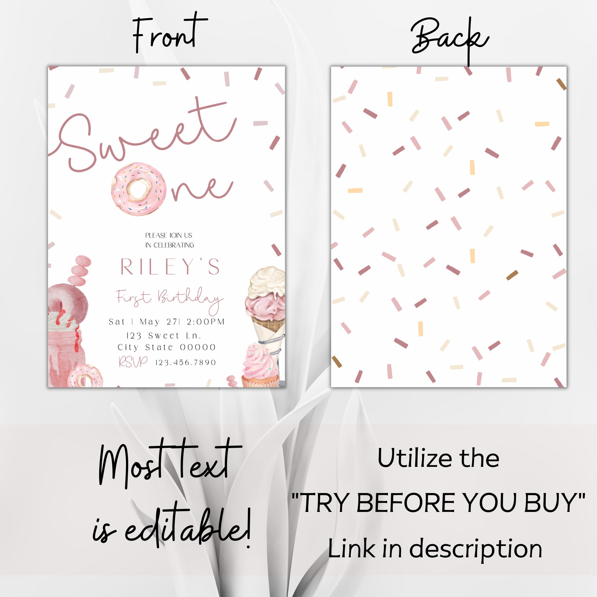 EDITABLE Sweet ONE Birthday Invite Girls 1st Birthday - Etsy