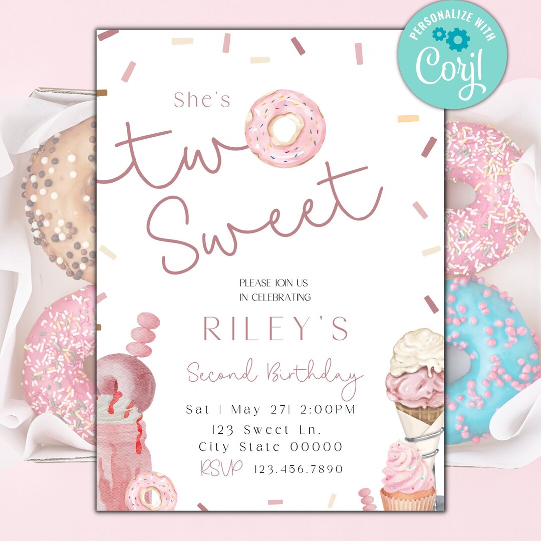 EDITABLE TWO Sweet Birthday Invite, Girls 2nd Birthday Invitation ...