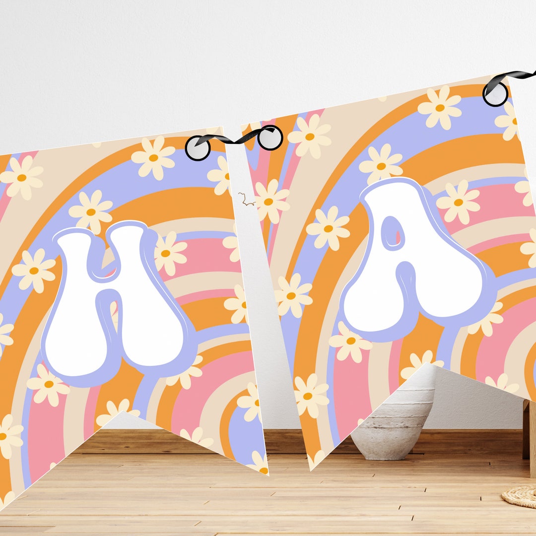 DIY Groovy Banner, Hippy Banner, Retro Banner, Digital, Groovy Birthday ...