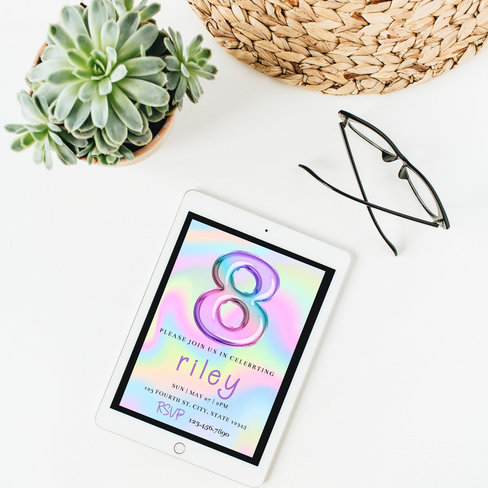 EDITABLE 8th Birthday Party Invitation Template, Eighth Birthday ...