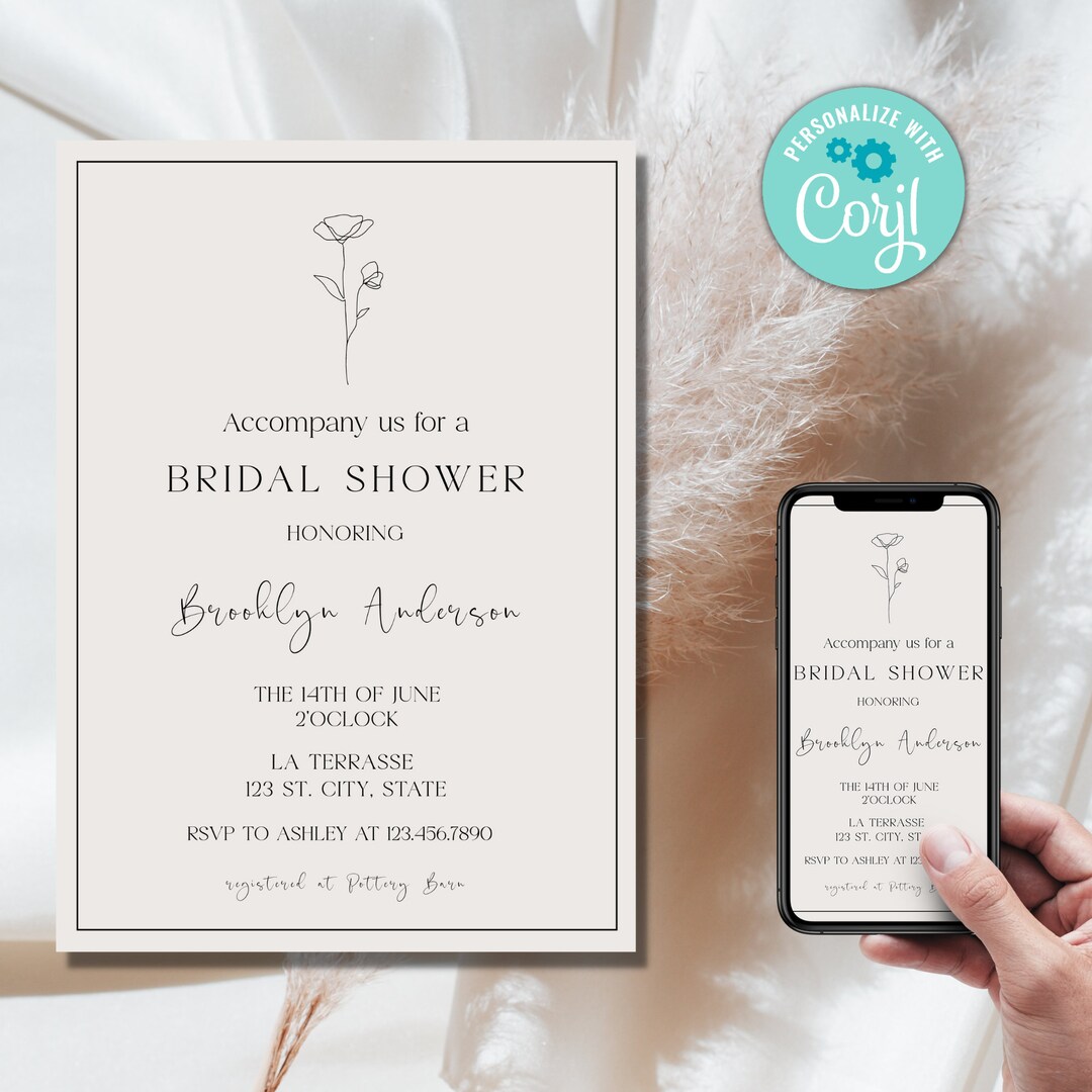 EDITABLE Simple Bridal Shower Invitation Template, Minimal Invite ...