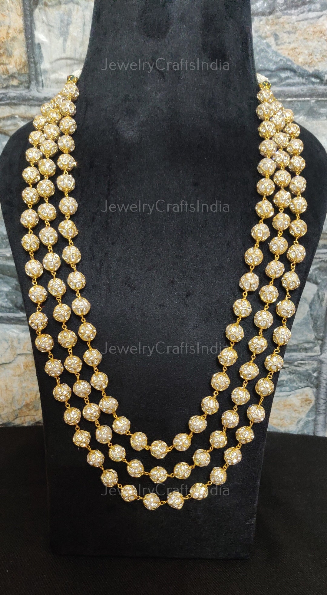 Three Layered Long Necklace || Kundan and American Diamond Necklace ...