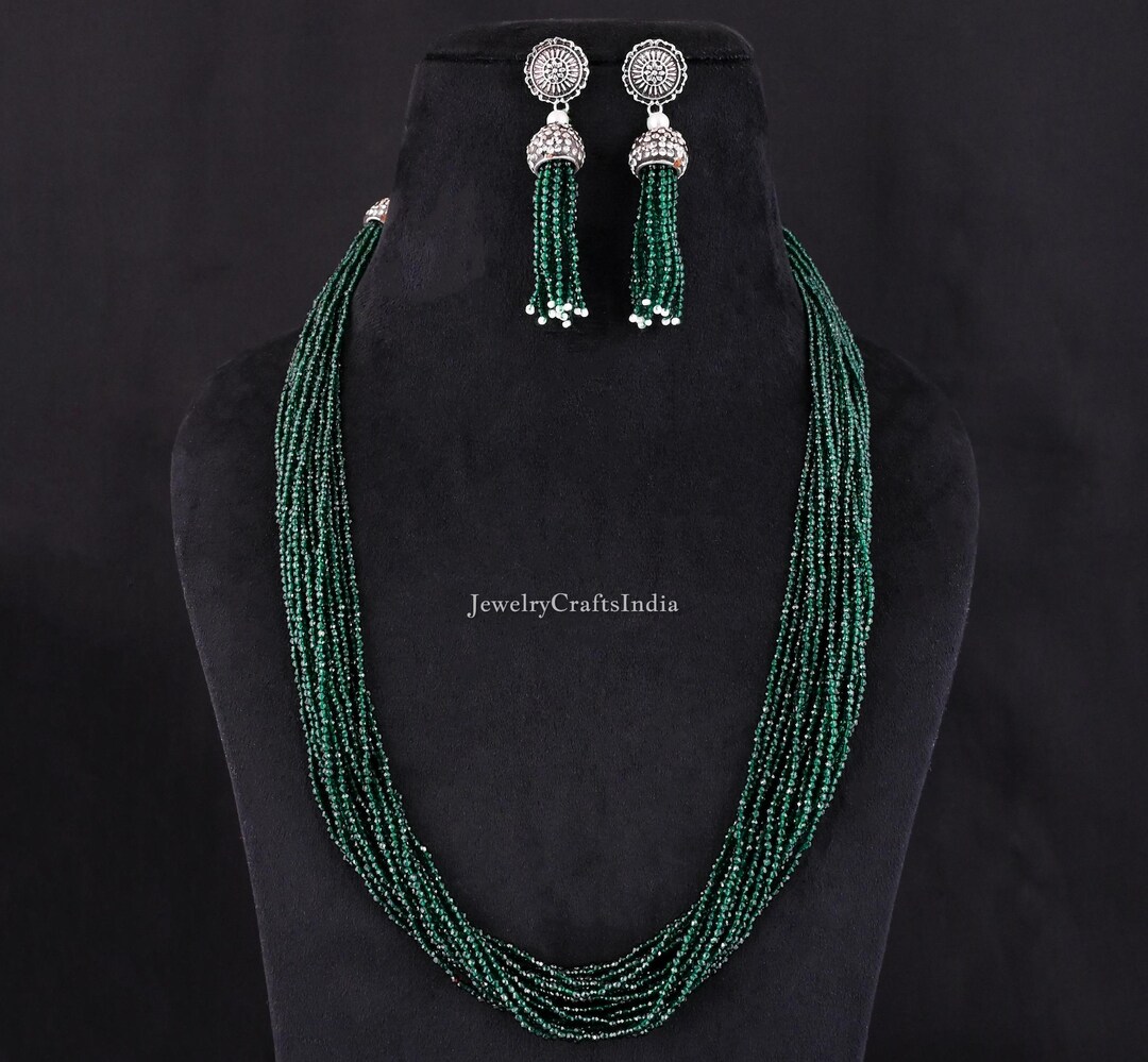Green Color Necklace , Victorian Jewelry, Beaded Mala Necklace , Indian ...