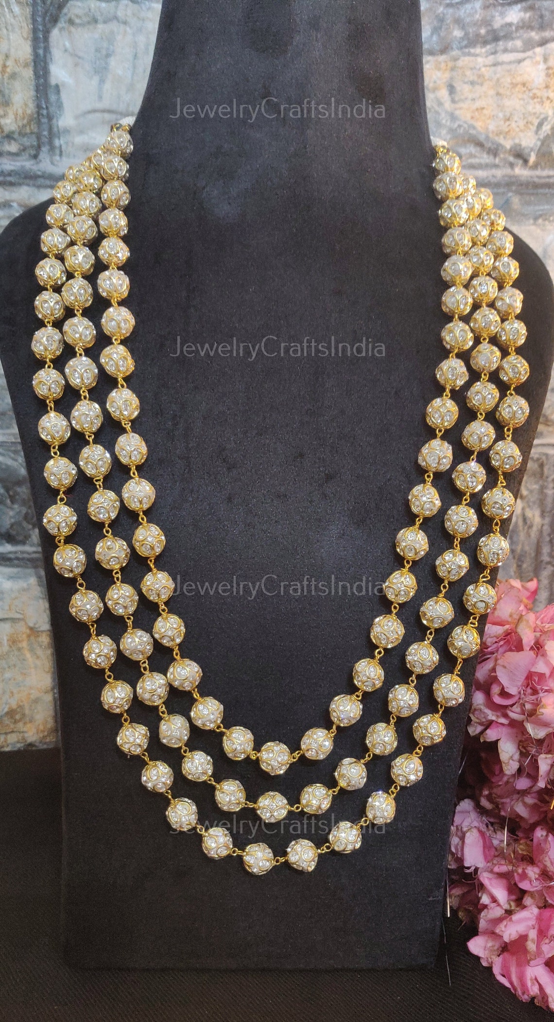Three Layered Long Necklace || Kundan and American Diamond Necklace ...