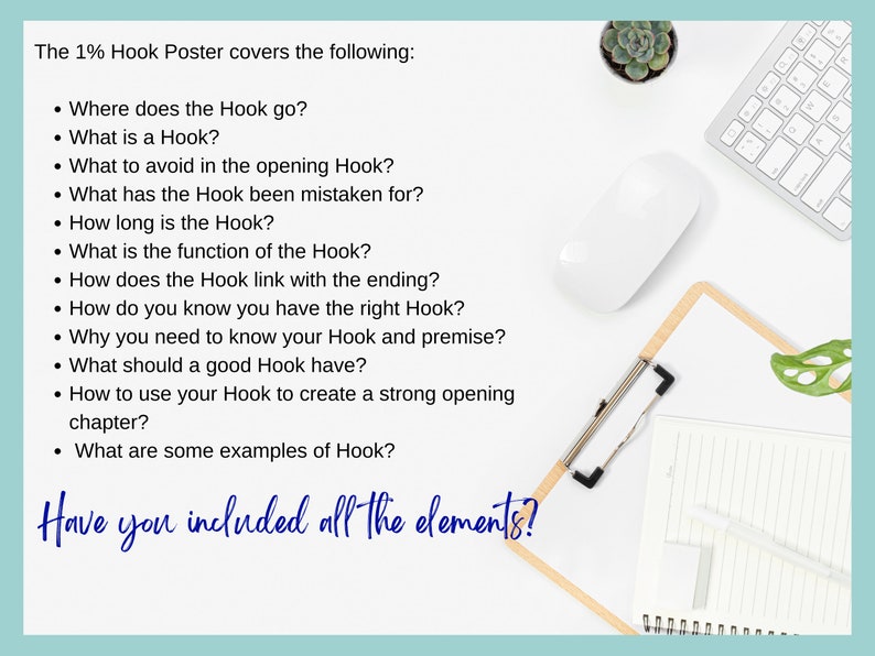 1% How to Write a Novel - Hook Poster | Writing a Book | Printable ...