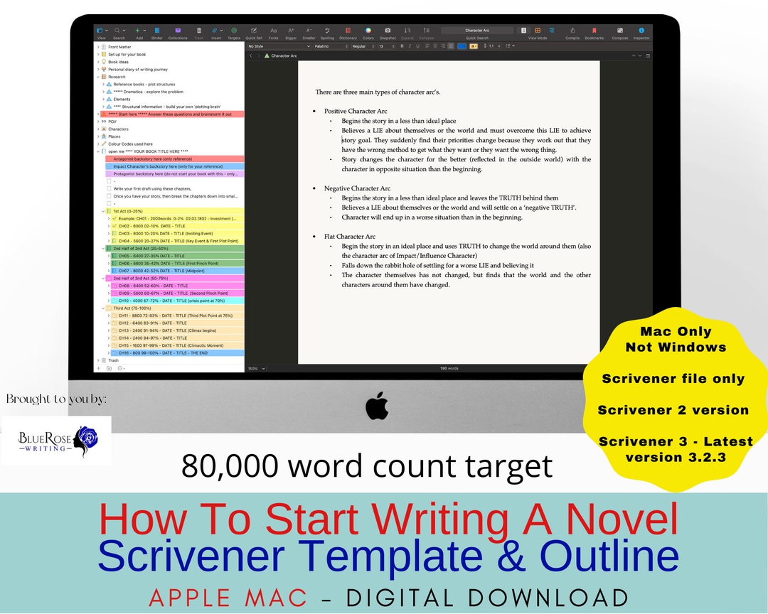 Mac How to Start Writing a Novel Scrivener Template & Outline Plot ...