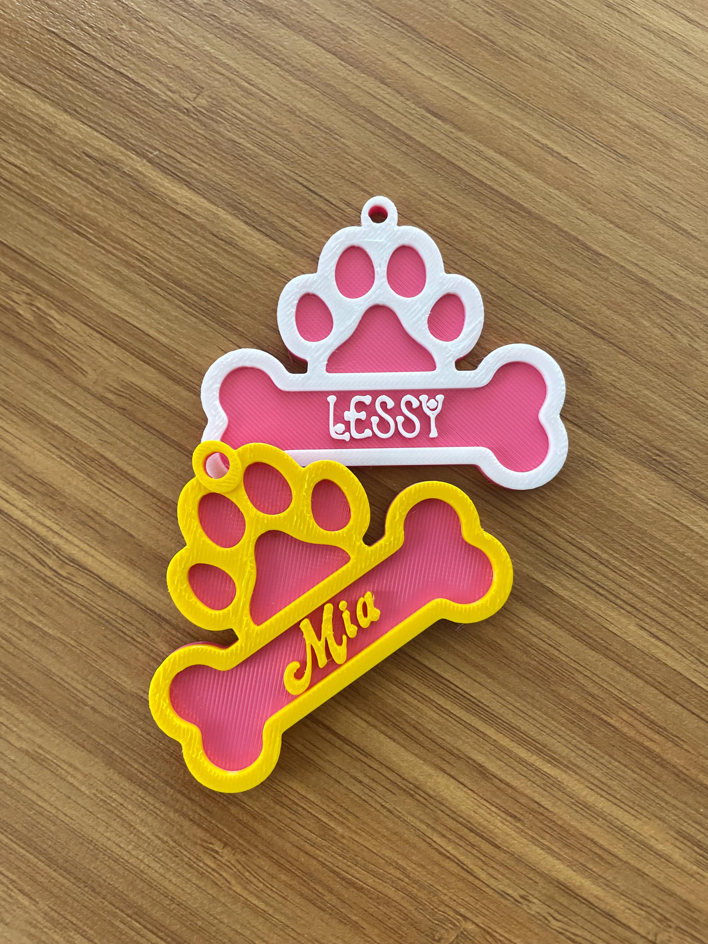 Personalized Dog Name Tag – 3D Printed Paw & Bone Pet ID - Etsy