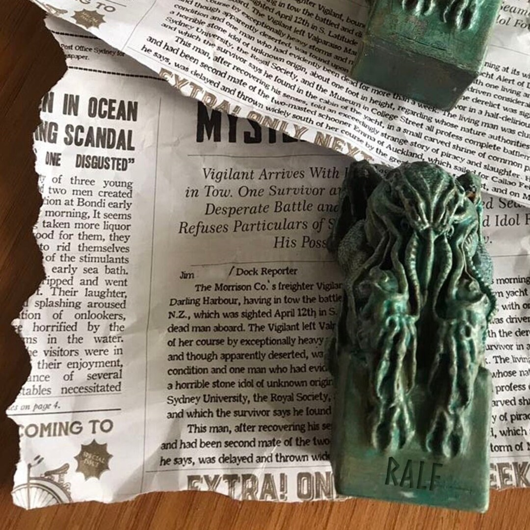 Engraved Cthulhu Idol With Historic Newspaper - 3D Printed Statue - Etsy