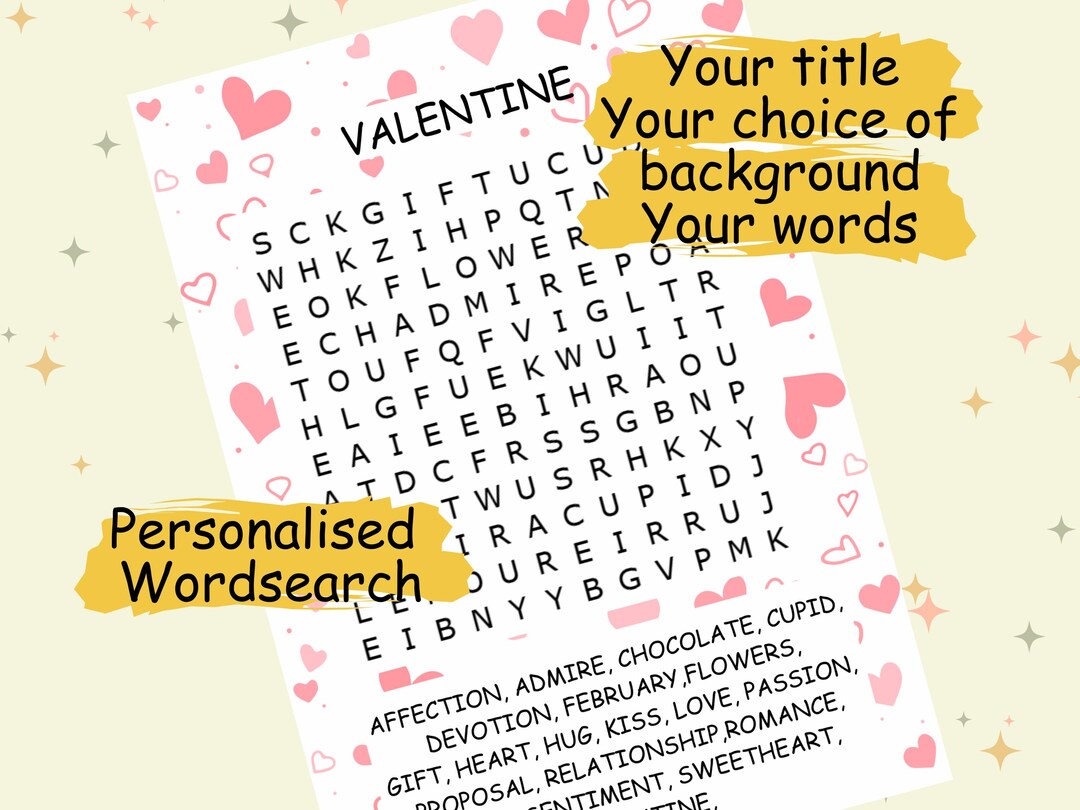 Custom Valentine's Day Word Search, Printable Wordsearch, Valentine ...