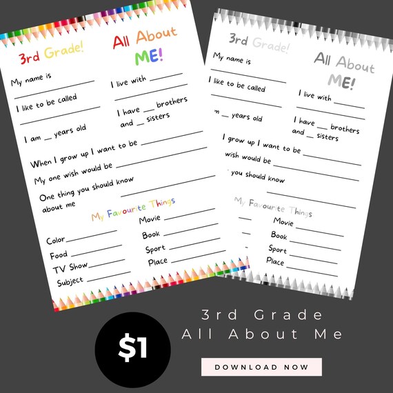 All About Me Worksheet Third Grade