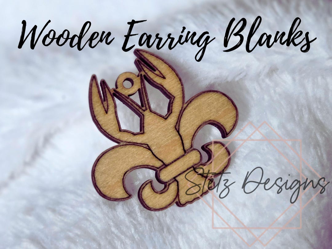 Wooden Laser Engraved Mardi Gras Crawfish Fleur De Lis Earring Blanks ...