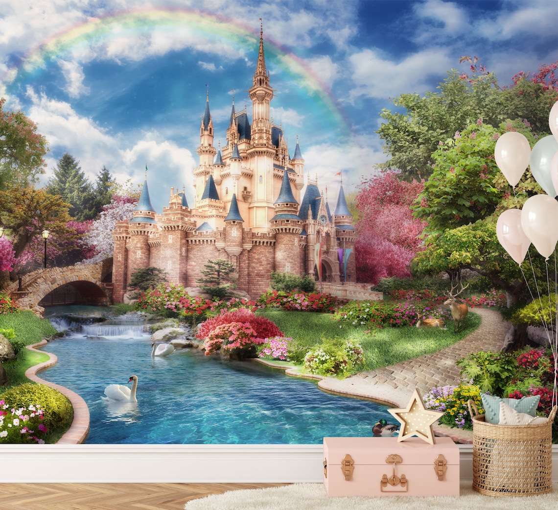 Princess Castle Wall Mural Cinderella Castle Wallpaper - Etsy
