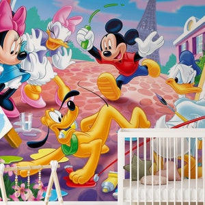 Mickey Mouse and Friends in Paris Wall Mural | Mickey Mouse Wallpaper ...