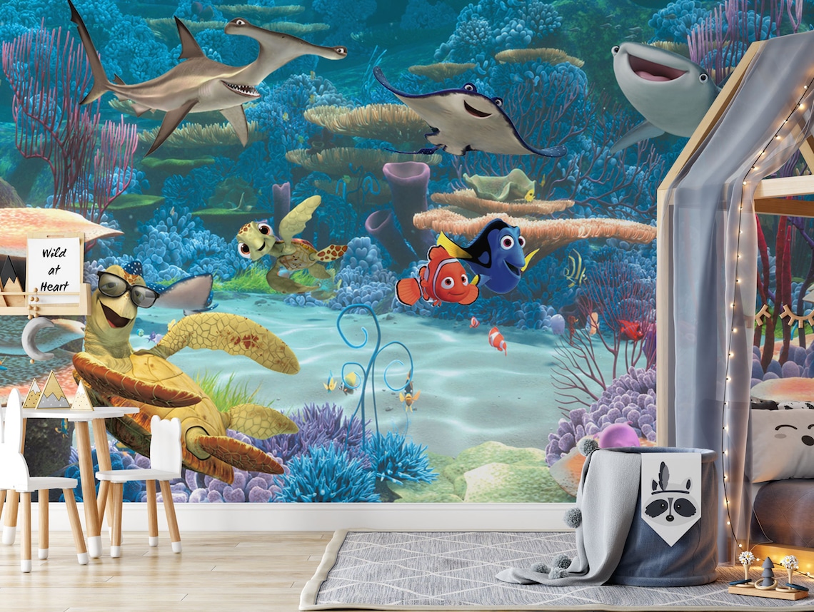 Nemo and Dory Wall Mural Finding Nemo Wallpaper Nursery | Etsy
