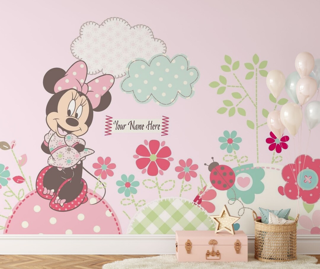 Minnie Mouse Wall Mural |minnie Mouse Wallpaper | Nursery Decor ...
