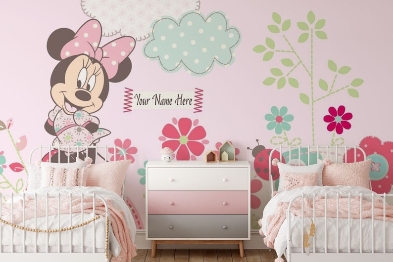 Minnie Mouse Wall Mural minnie Mouse Wallpaper Nursery Decor Children ...