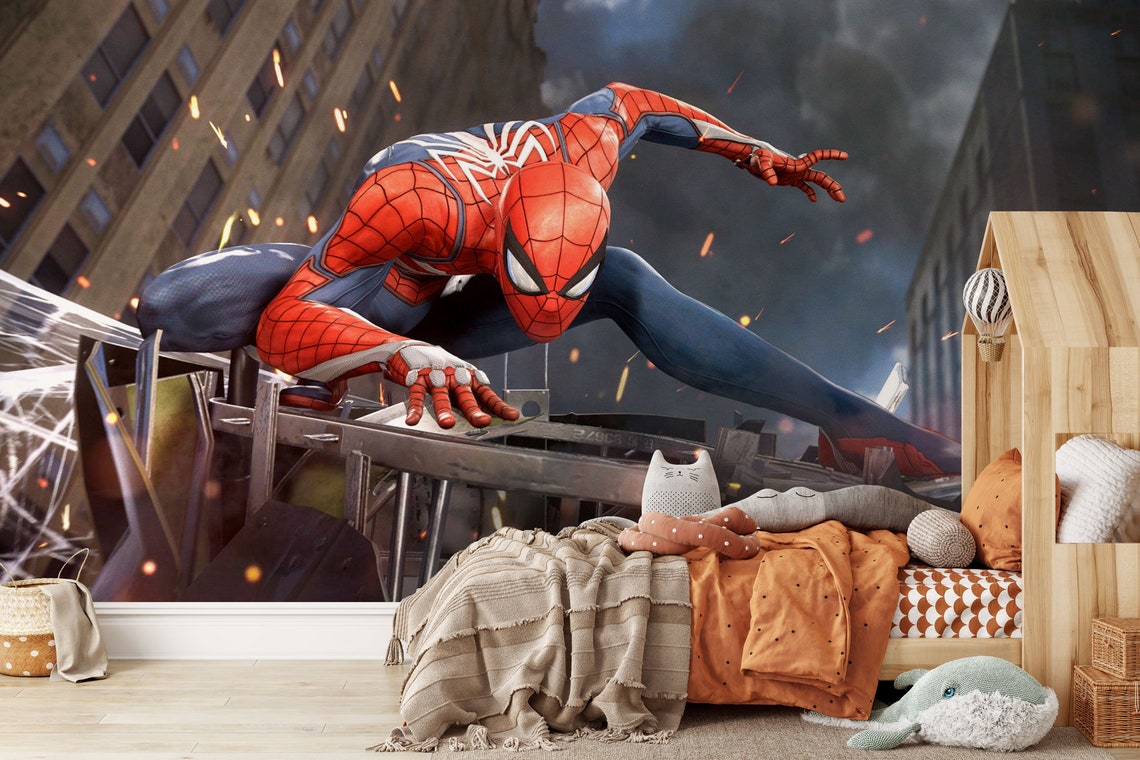 Spiderman Wall Mural Spider-man Wallpaper Nursery Decor - Etsy